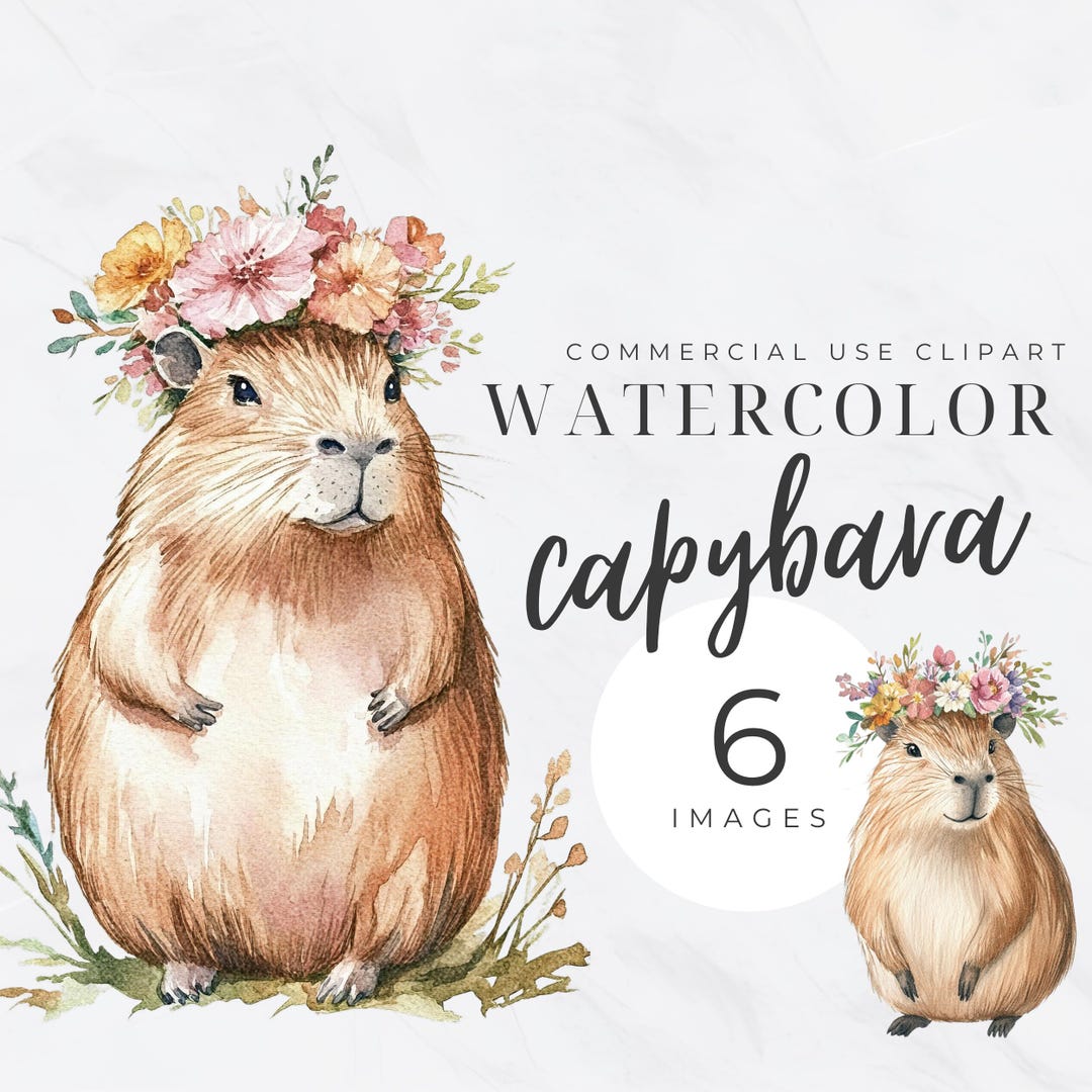 Watercolor Clipart Capibara PNG, Cute Kawaii Capybara Clipart, Digital ...