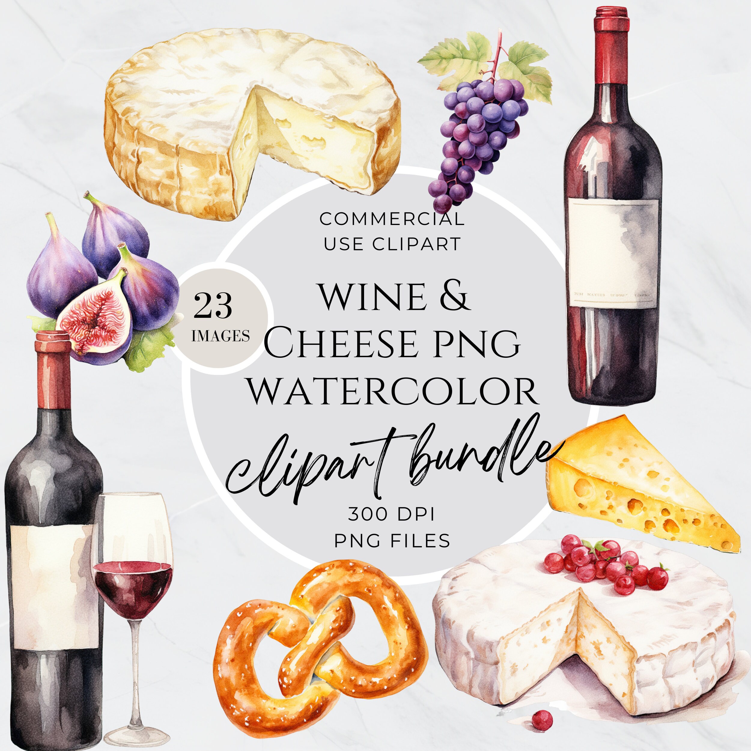 Wine and Cheese Clipart, Clip Art Watercolor Wine, Red Wine, Rose Wine ...