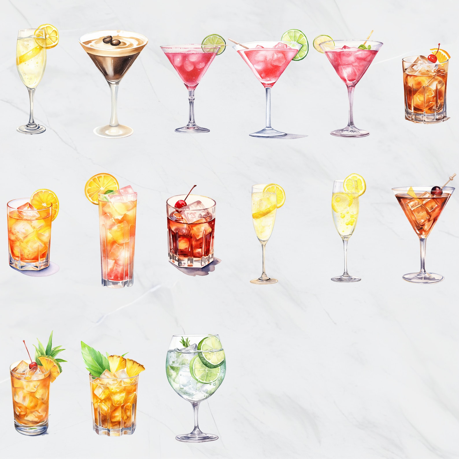 Bar Cart Clipart, Bar Menu Clip Art, Watercolor Signature Cocktail ...