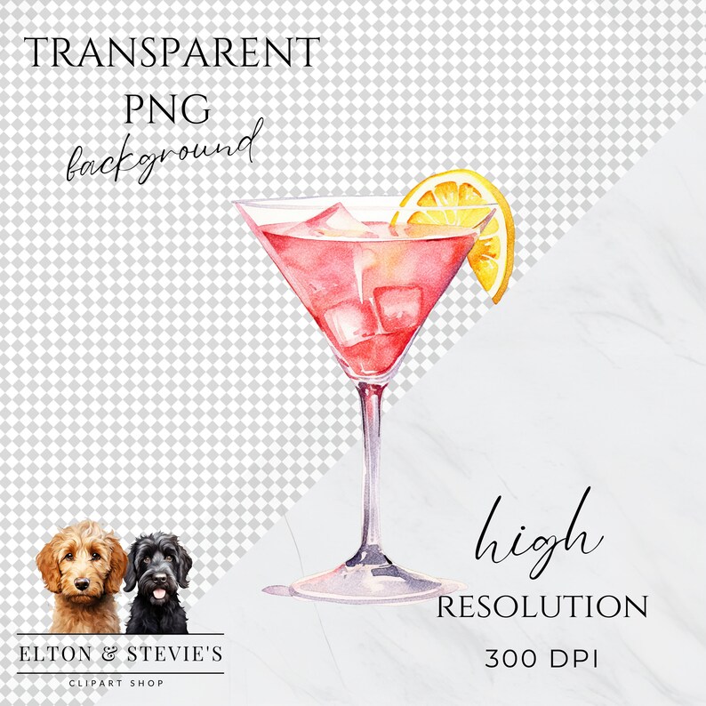 Bar Cart Clipart, Bar Menu Clip Art, Watercolor Signature Cocktail ...