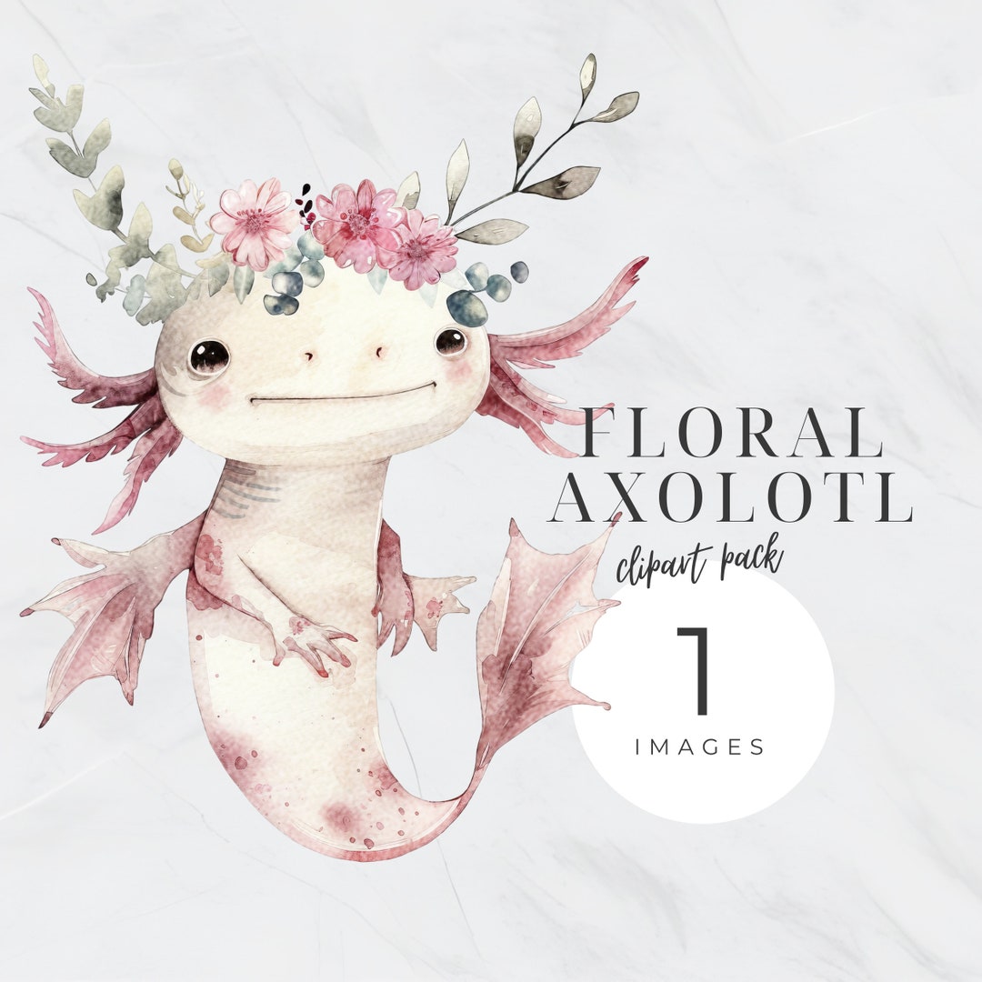 Axolotl Birthday Clipart, Sea Animal Graphics, Watercolor Nursery Decor ...
