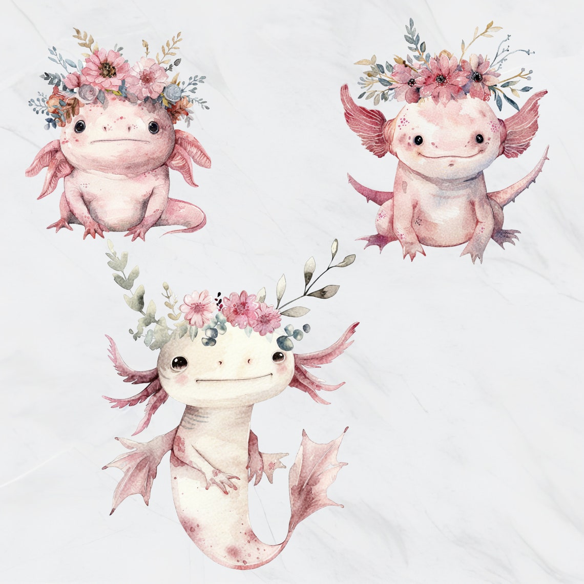 Axolotl Birthday Clipart, Sea Animal Graphics, Watercolor Nursery Decor ...