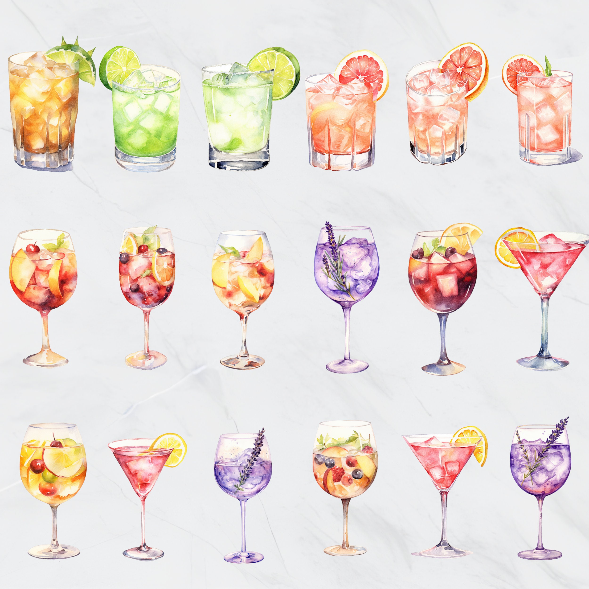 Bar Cart Clipart, Bar Menu Clip Art, Watercolor Signature Cocktail ...