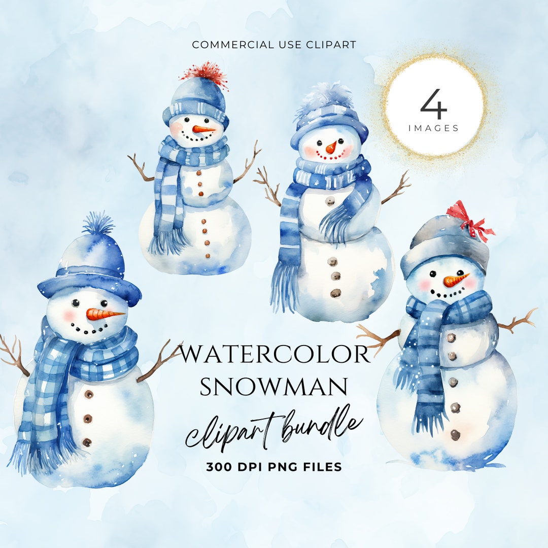 Snowman Family Clipart, Watercolor Christmas Snowman Clipart Commercial ...
