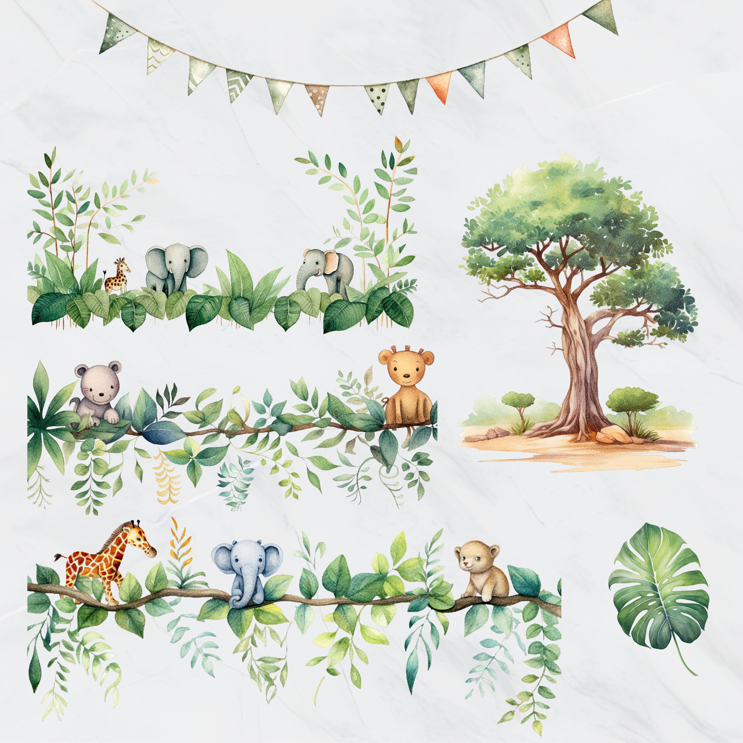 Safar Animals Watercolor Clipart Bundle, Boho Safari Animal Clipart ...