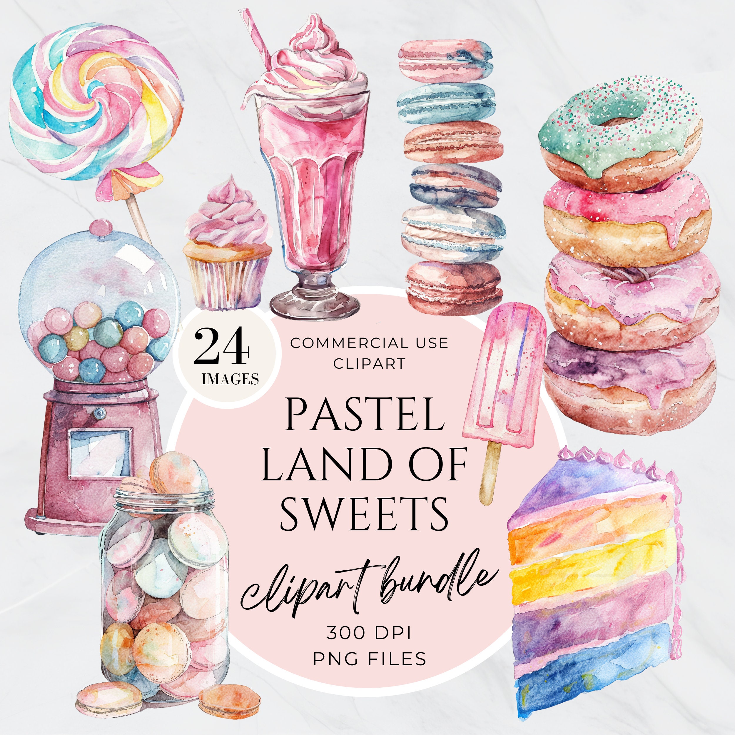 Land of Sweets Clipart, Watercolor Pastel Candy Land Clip Art, Sweets ...
