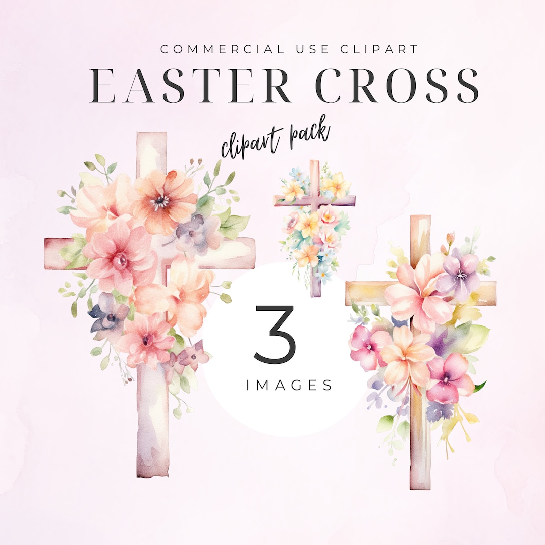 Watercolor Easter Cross Clipart, Jesus Easter Clip Art, Religious ...