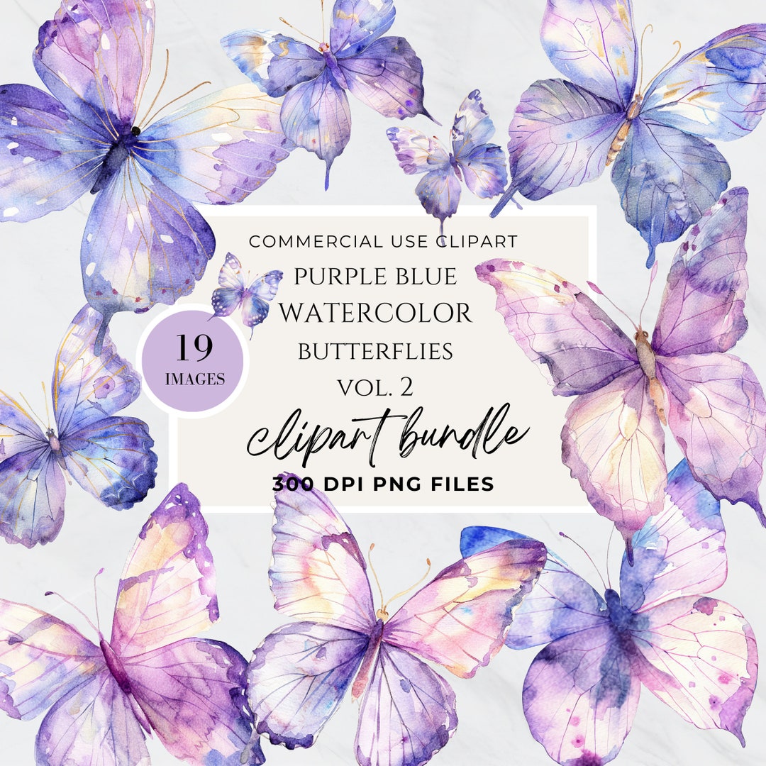 Purple Watercolor Butterflies Clipart, Watercolor Floral, Wedding ...