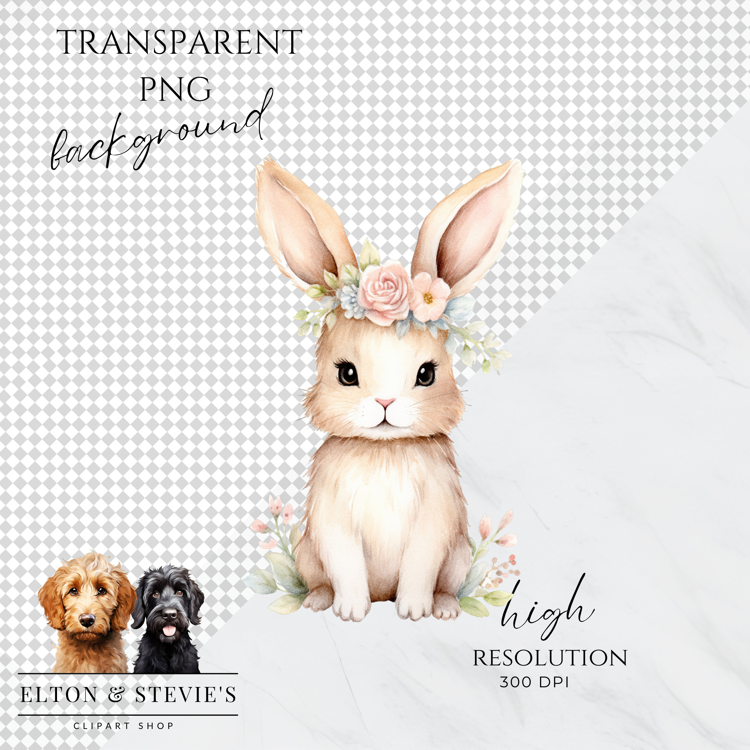 Watercolor Easter Bunny With Flowers Clipart Pack, Cute Baby Animal ...