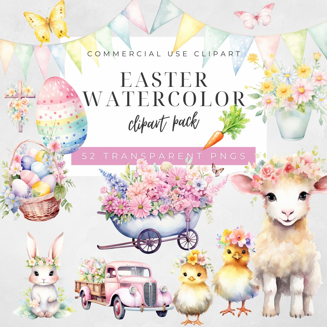 Cute Easter Character Clipart, Watercolor Easter Chick Clip Art, Easter ...