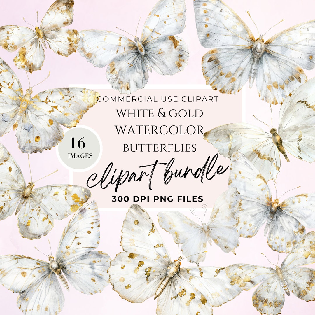 Gold Glitter Butterflies Clipart, White and Gold Butterfly Clip Art ...