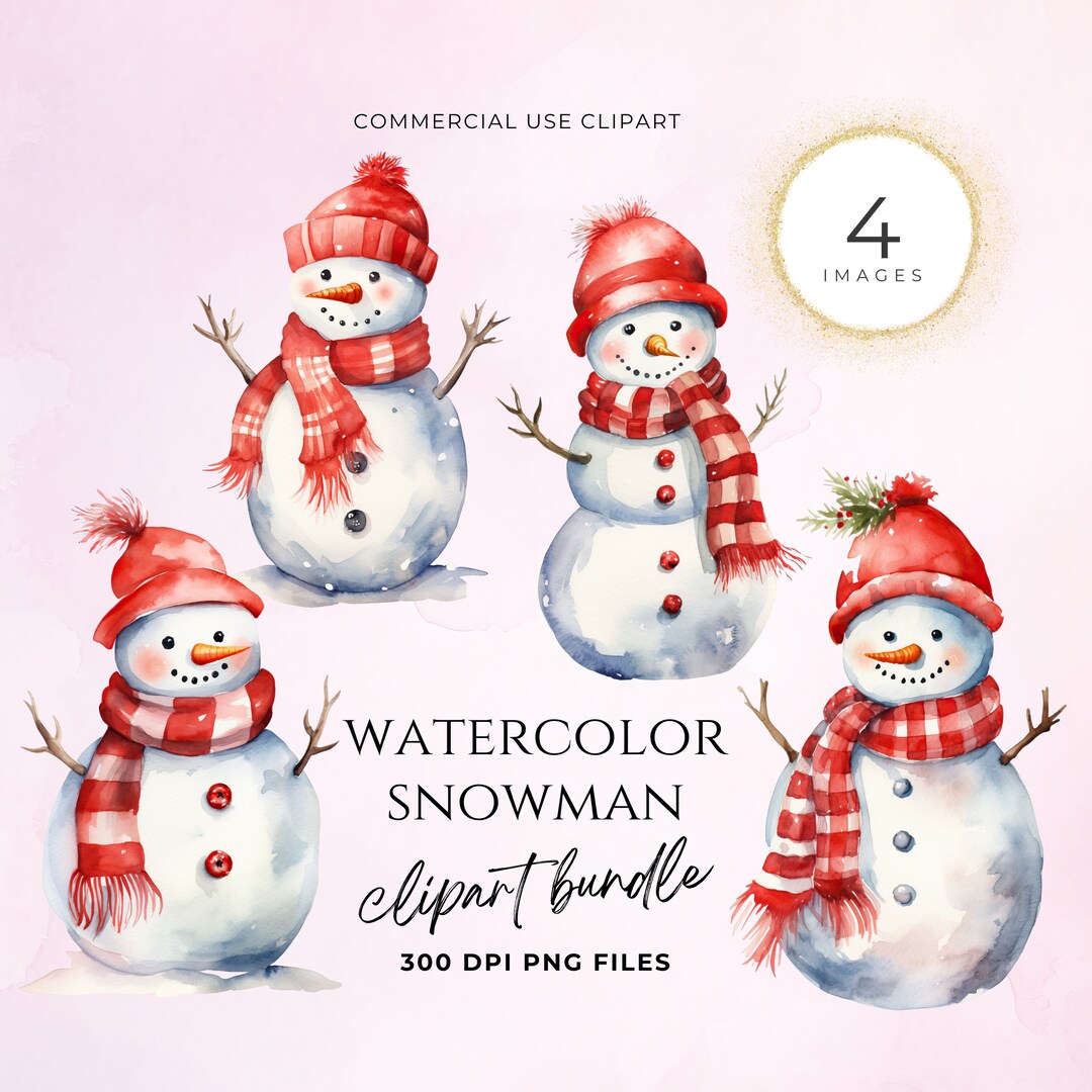 Snowman Family Clipart, Watercolor Christmas Snowman Clipart Commercial ...