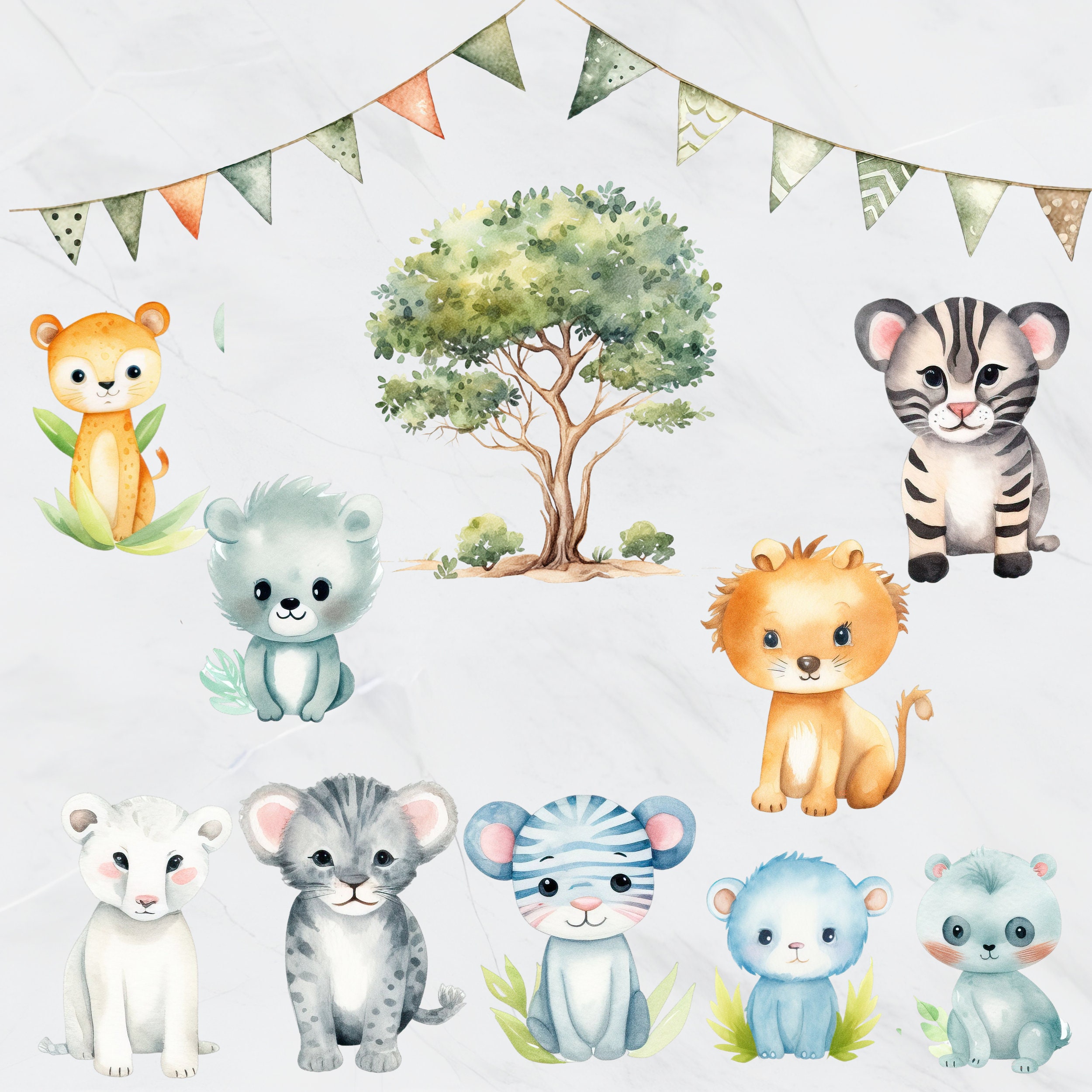 Safar Animals Watercolor Clipart Bundle, Boho Safari Animal Clipart ...