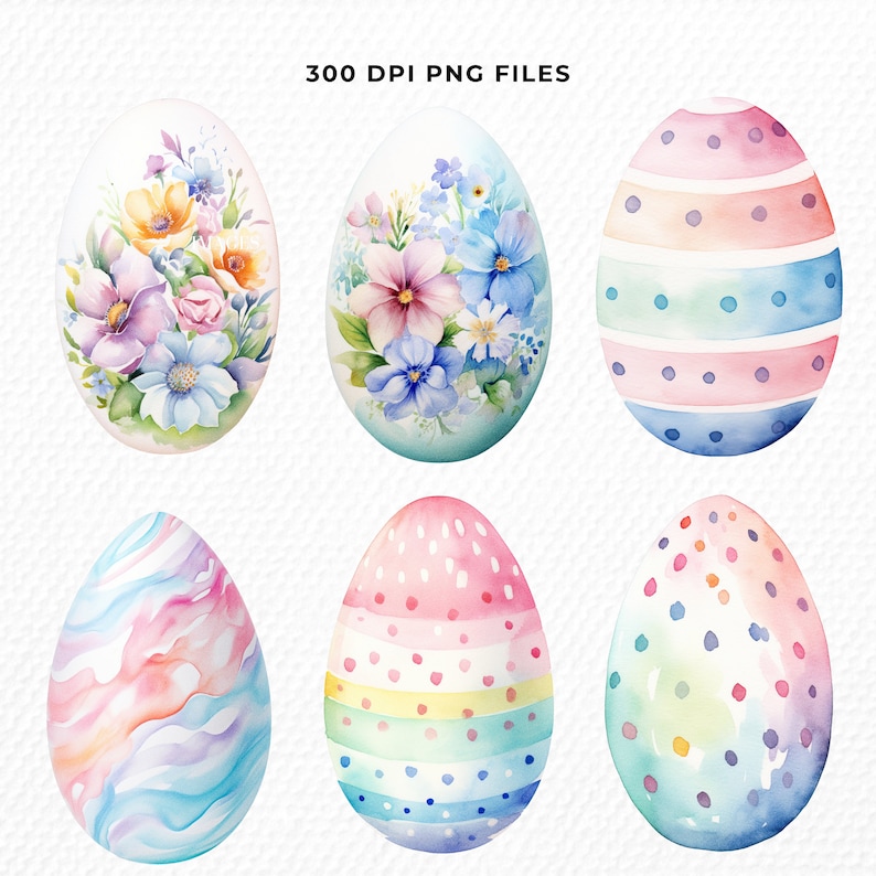 Pastel Easter Eggs Clipart, Floral Watercolor Easter Eggs Clip Art ...