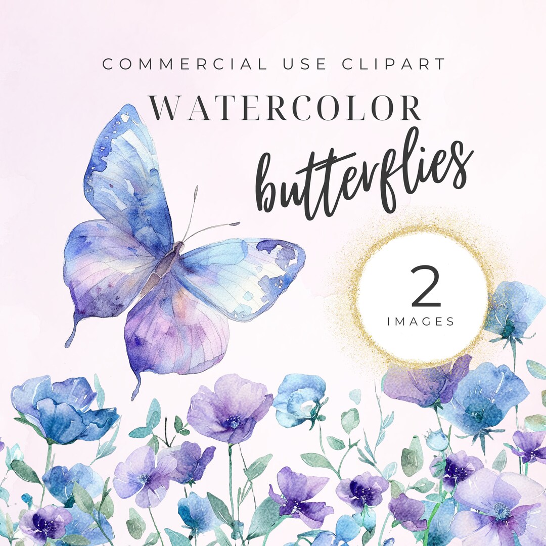 Purple Watercolor Butterflies Clipart, Watercolor Floral, Wedding ...