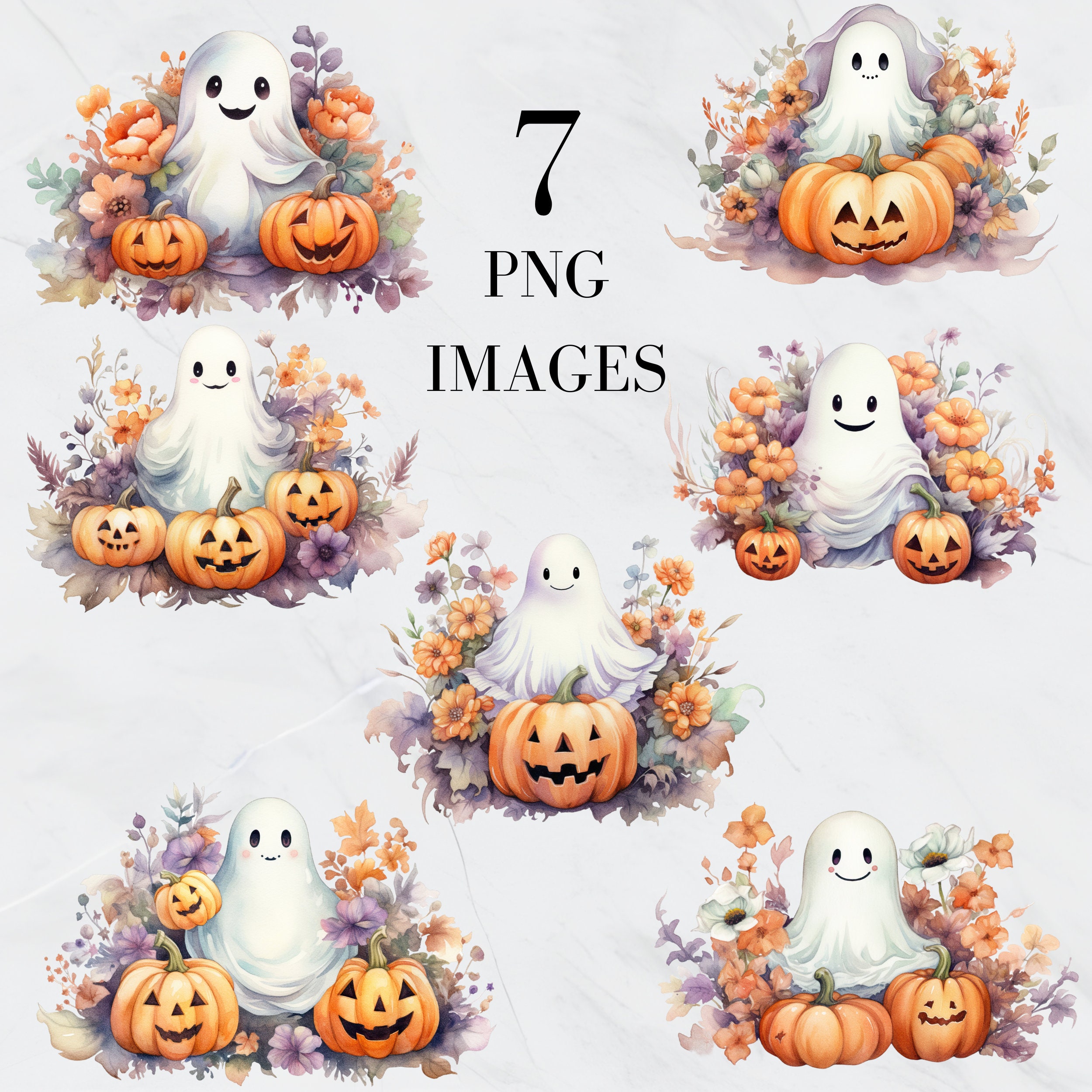 Floral Ghost Clipart Boho Watercolor Ghost Pumpkin Daisy - Etsy