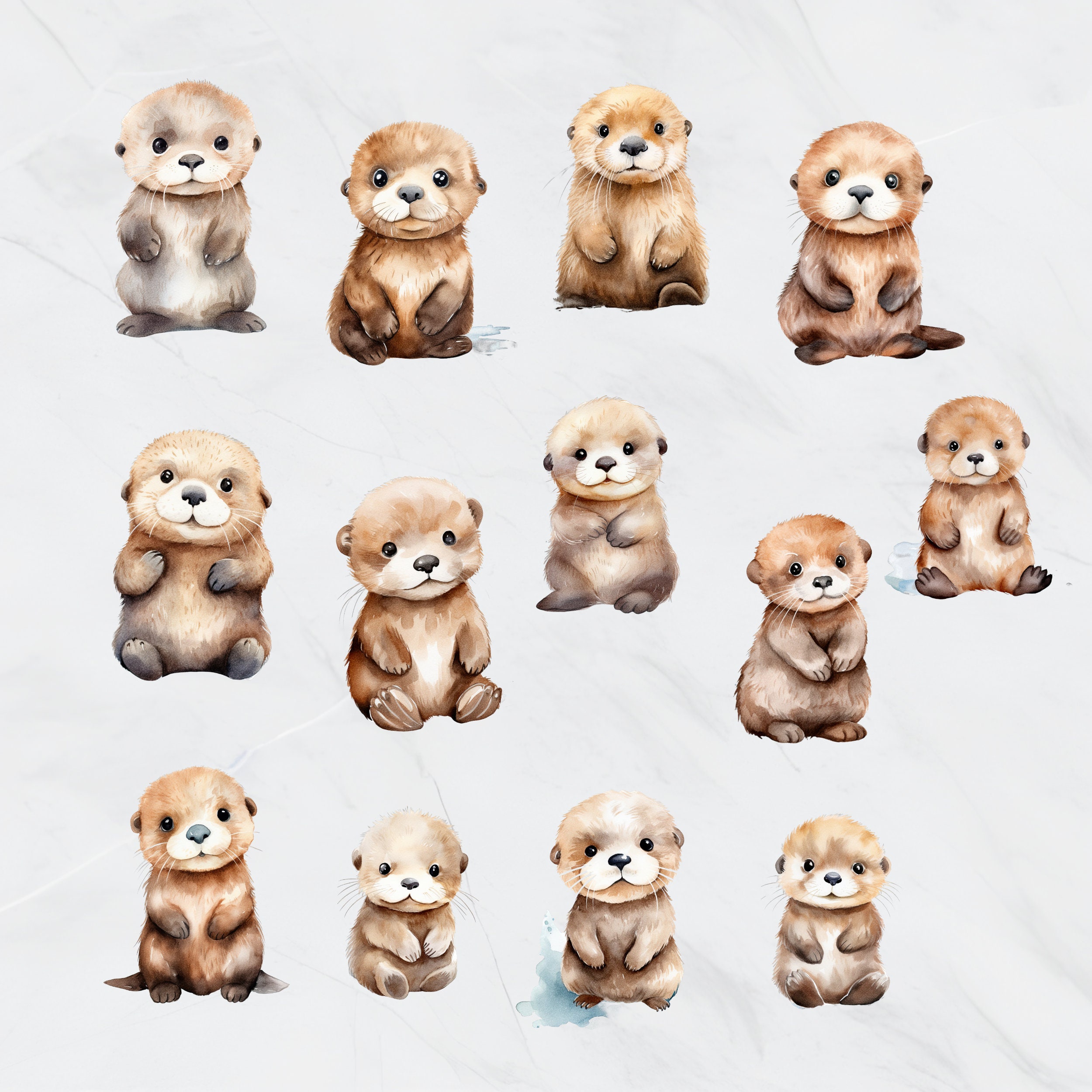 Sea Otter Watercolor Clipart, Cute Otter PNG Bundle, Animals Clip Art ...