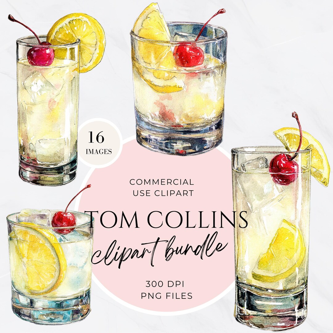 Tom Collins Watercolor Clipart, Signature Drink Clipart, Watercolor ...