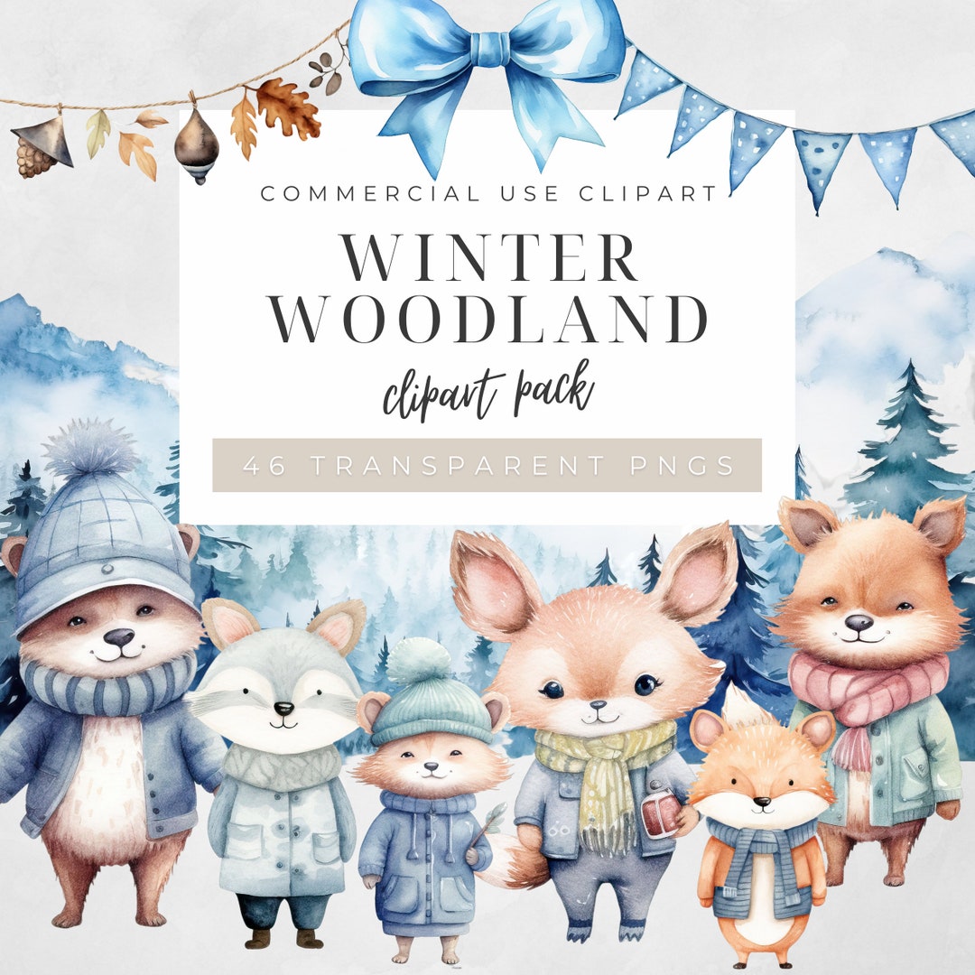 Winter Woodland Creatures Clipart, Watercolor Woodland Theme Baby ...