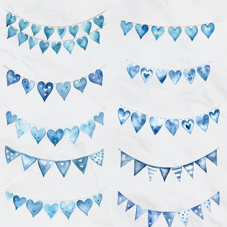 Watercolor Bunting Flag Clip Art, Bunting Banner Clip Art, Party Flags ...