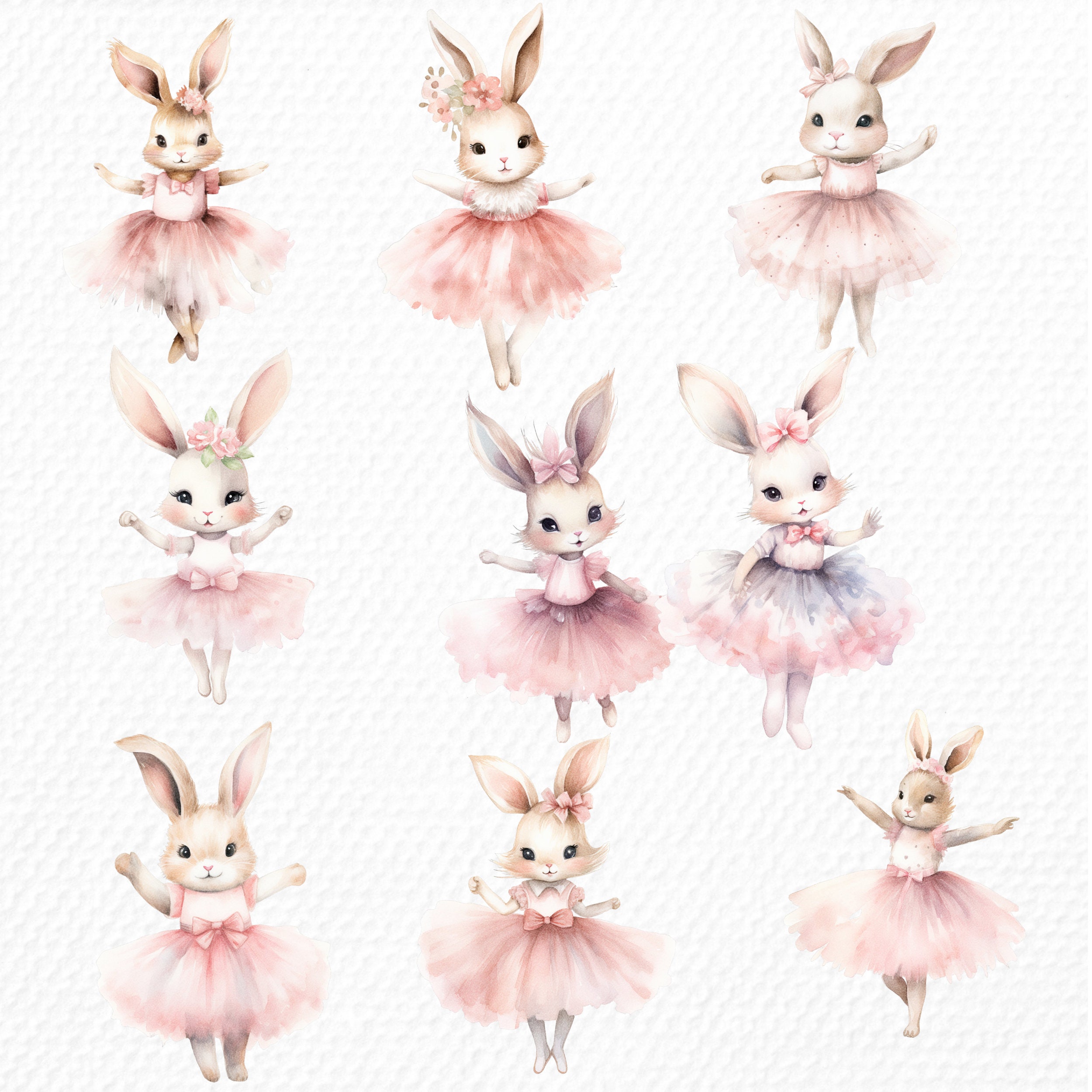 Ballet Bunny Clipart, Watercolor Dancing Floral Baby Rabbit PNG, Ballet ...