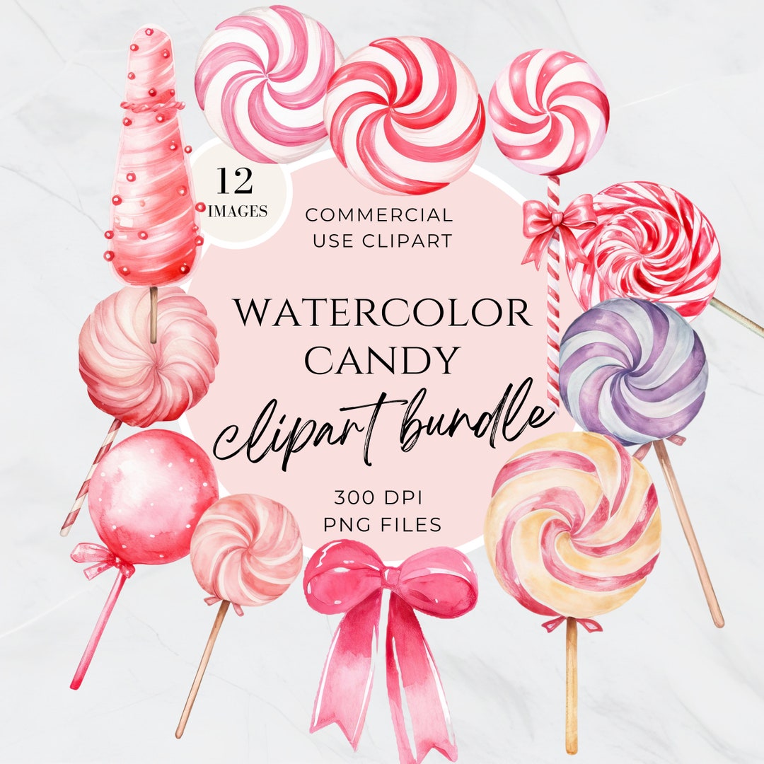 Watercolor Christmas Candy Clipart, Candy Cane With Bows, Christmas ...