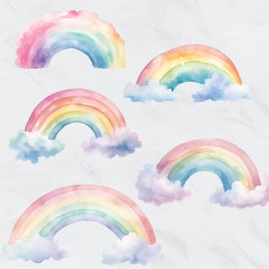 Pastel Color Rainbow Clipart, Boho Rainbow Clipart With Flower, Cloud ...