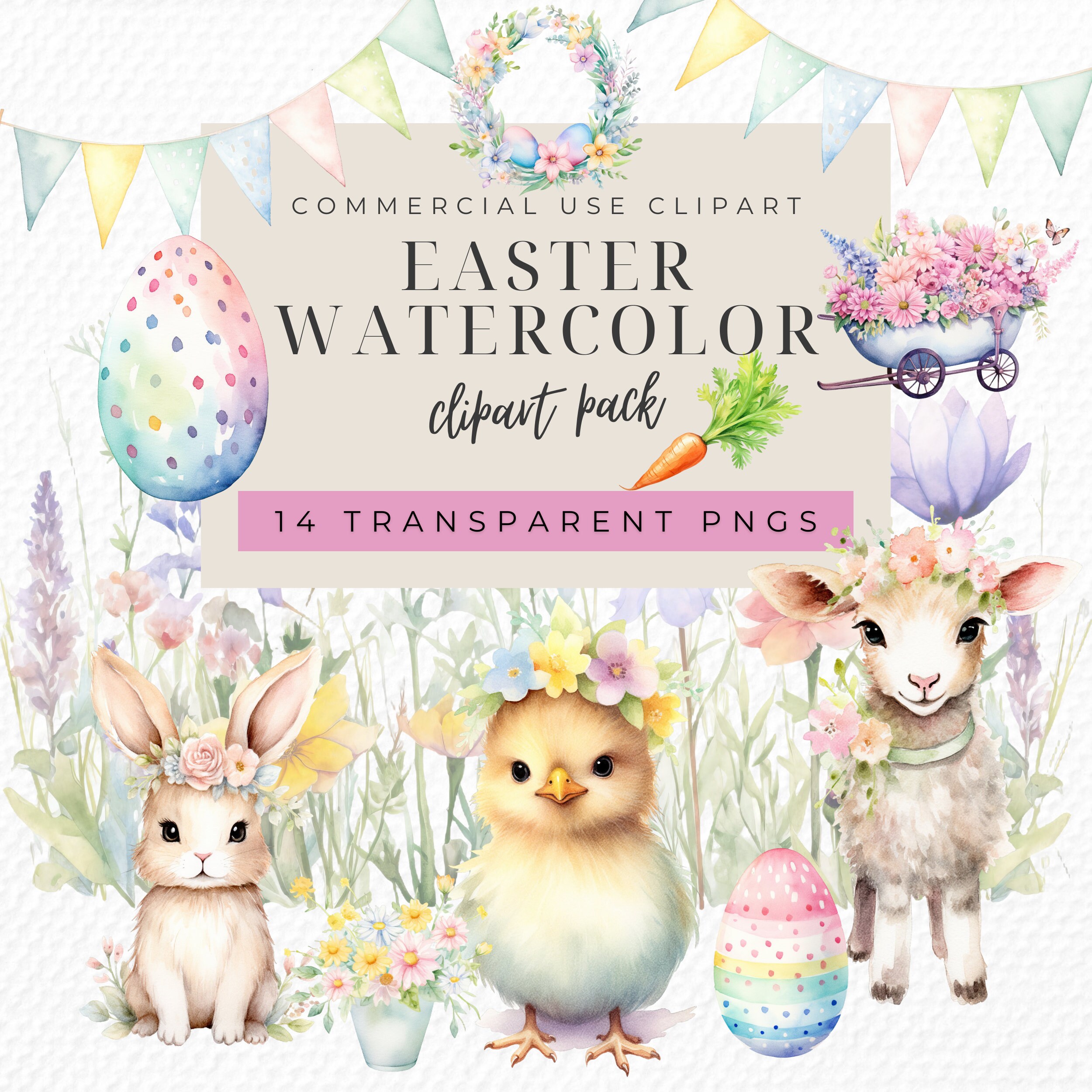 Cute Easter Character Clipart, Watercolor Easter Chick Clip Art, Pastel ...