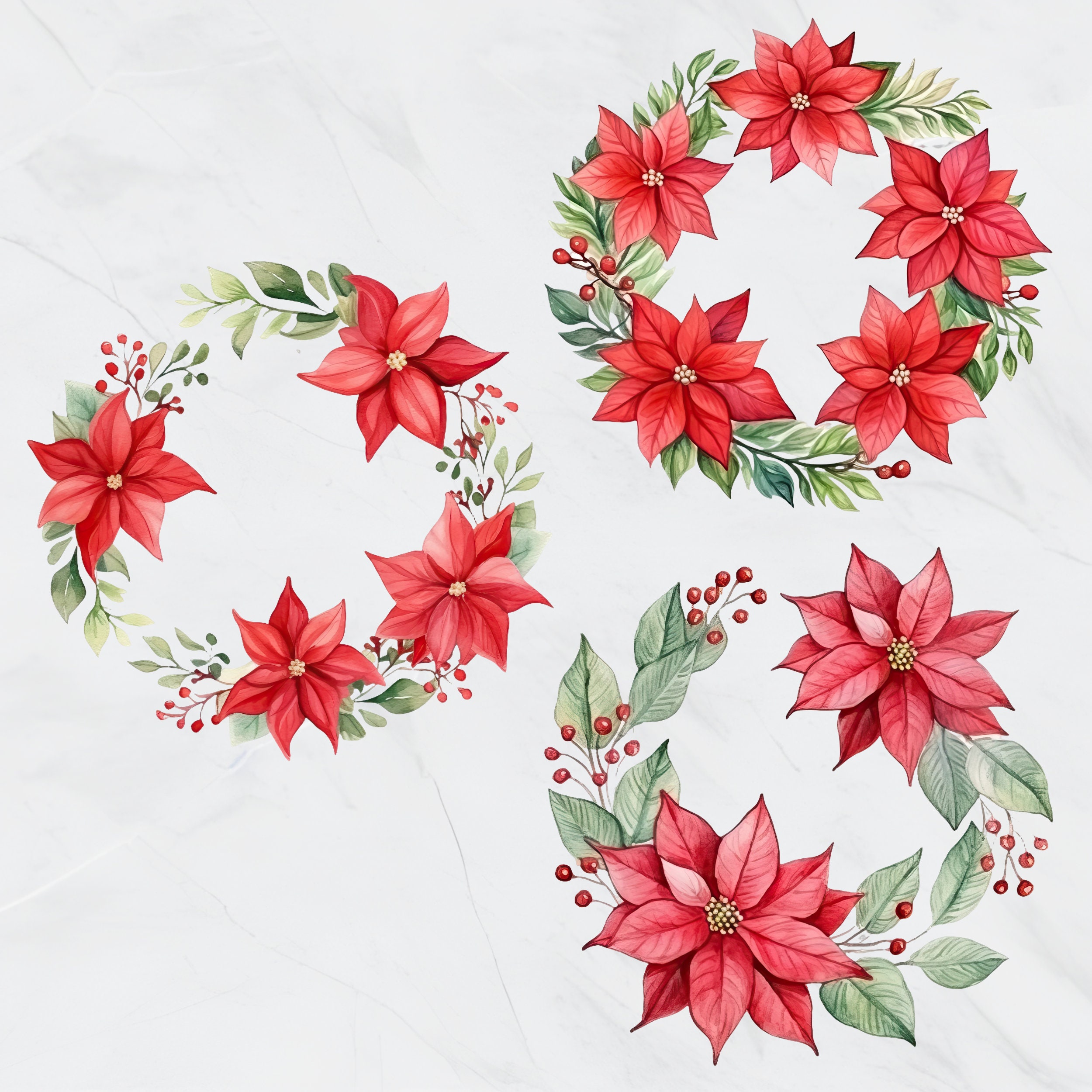 Christmas Poinsettia Clipart, Winter Floral Wreath, Christmas ...