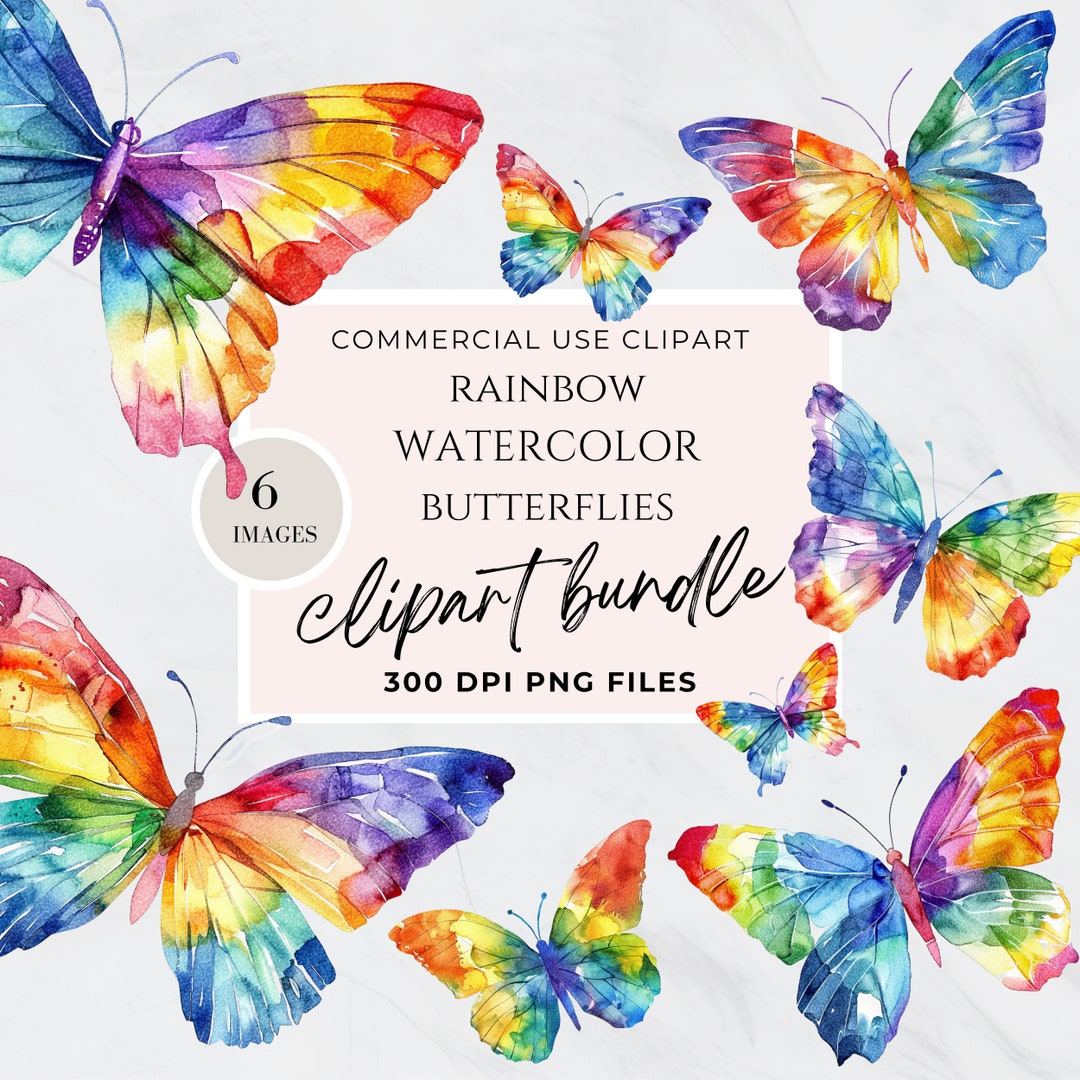 Rainbow Butterfly Watercolor Clipart, Colorful Butterflies, Transparent ...