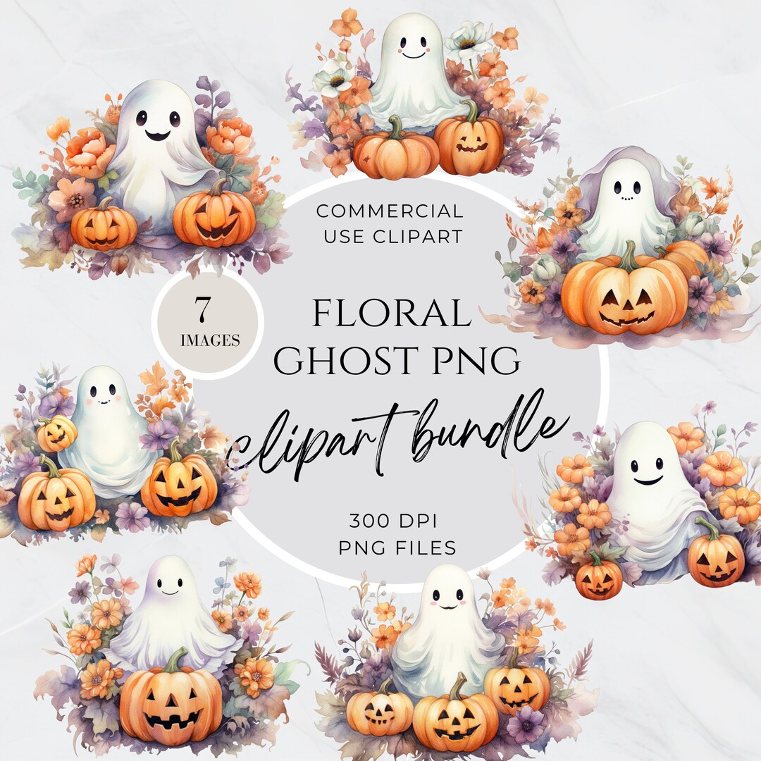 Floral Ghost Clipart, Boho, Watercolor, Ghost Pumpkin, Daisy Ghost ...