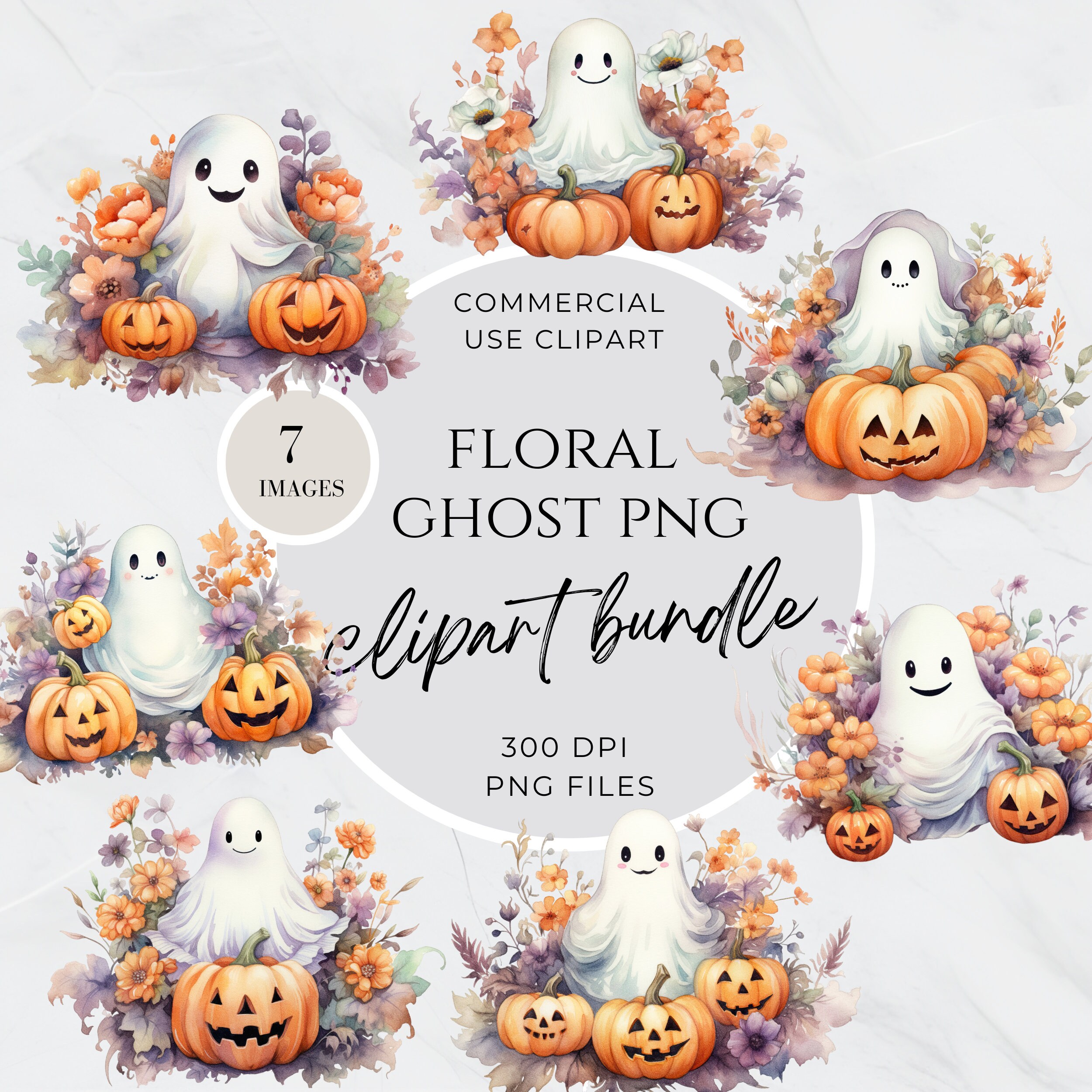 Floral Ghost Clipart Boho Watercolor Ghost Pumpkin Daisy - Etsy