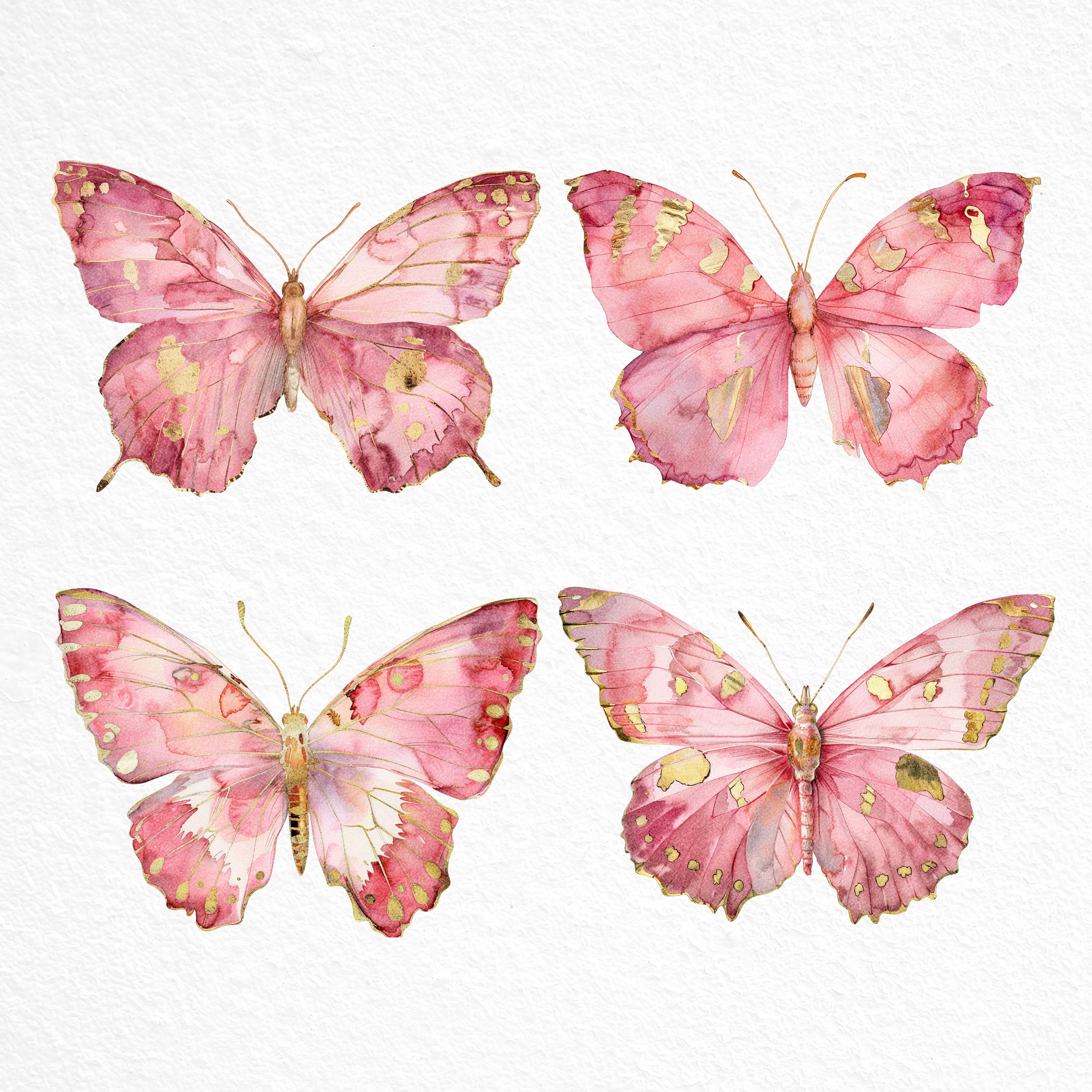 Pink and Gold Butterfly Clipart, Gold Glitter Butterflies Clip Art ...