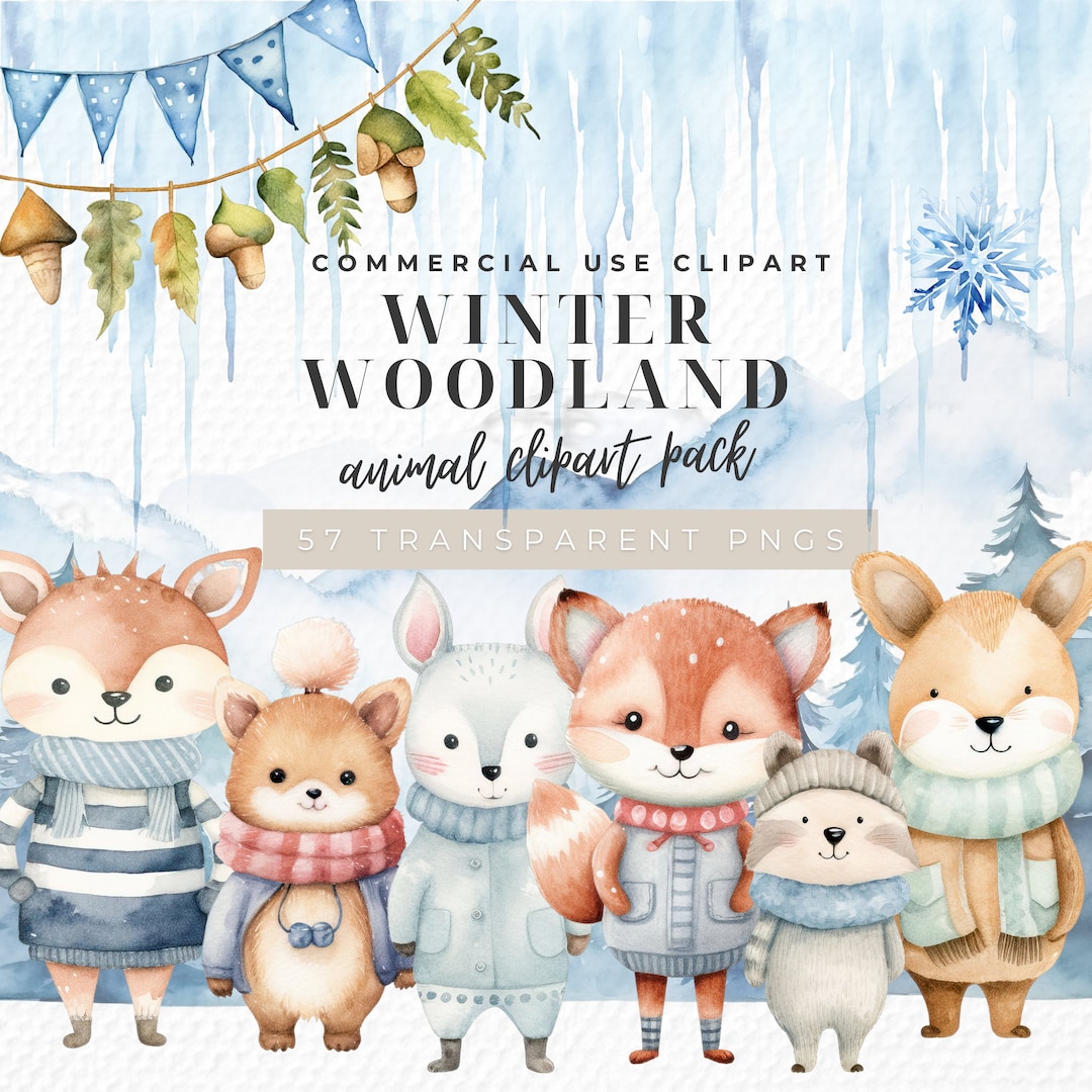 Winter Woodland Creatures Clipart, Watercolor Woodland Theme Baby ...