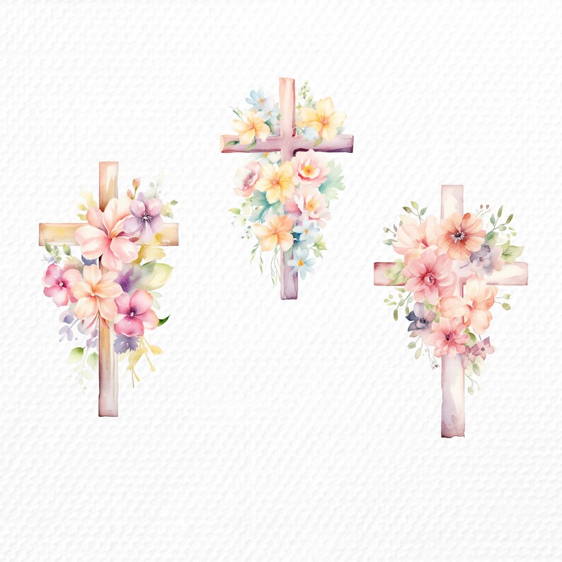 Watercolor Easter Cross Clipart, Jesus Easter Clip Art, Religious ...