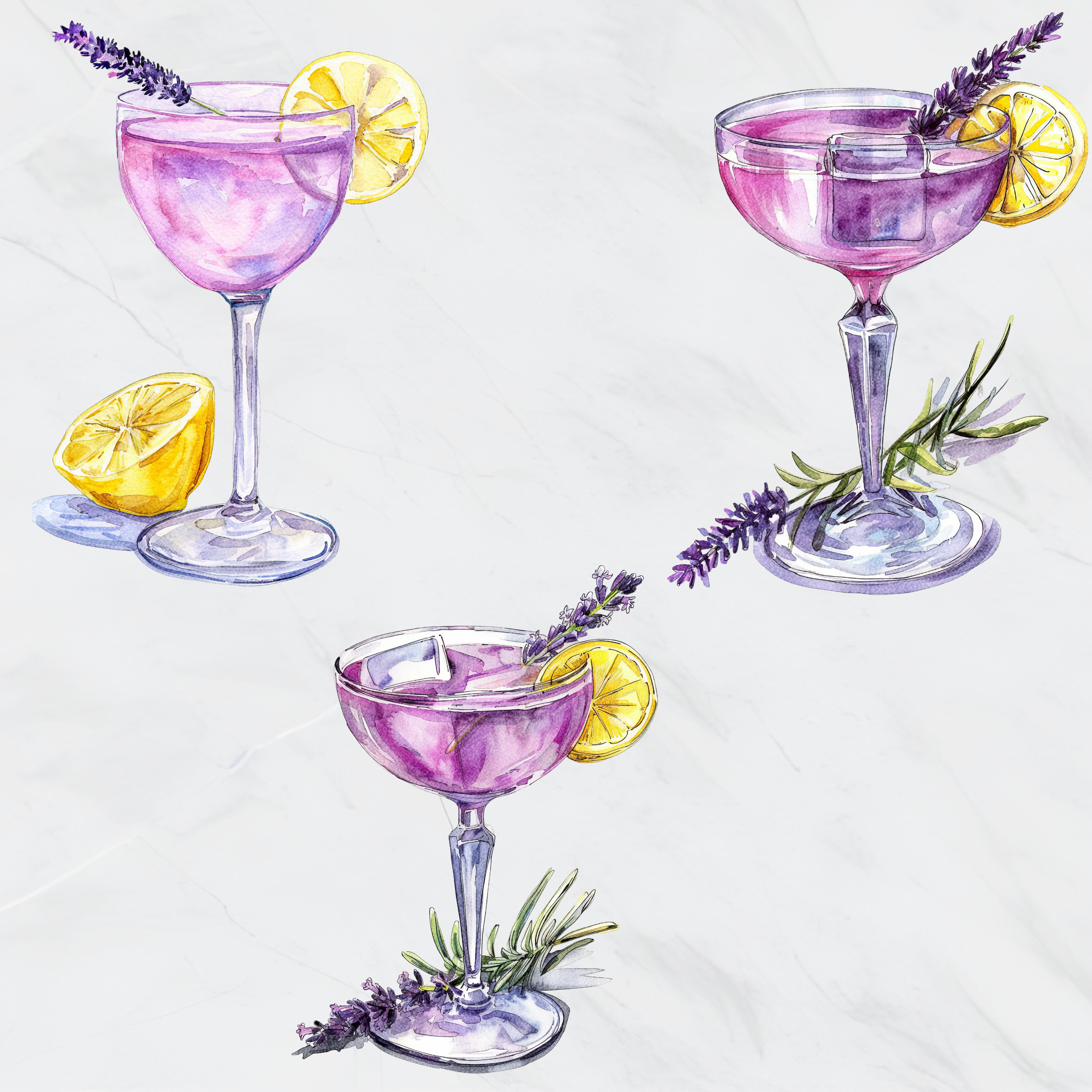 Lavender Lemon Drop Martini, Bar Cart Clipart, Coupe Glass, Watercolor ...