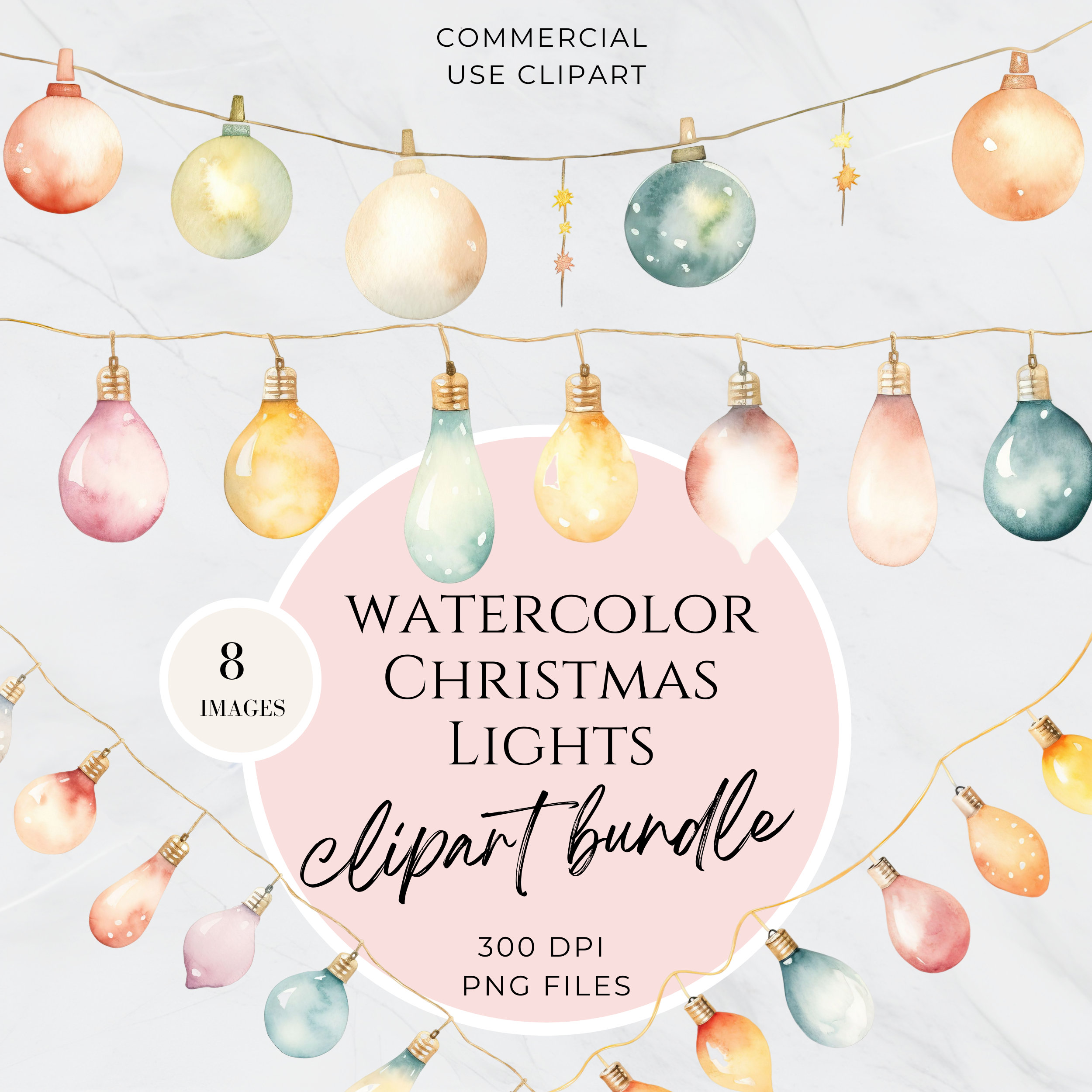 Watercolor Christmas Lights Clipart, Christmas Tree Lights Clipart ...