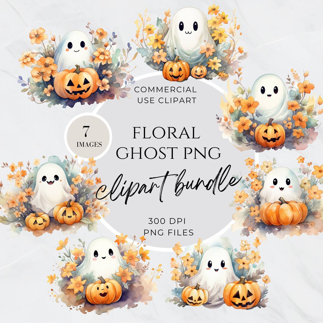 Floral Ghost Clipart, Halloween PNG, Watercolor, Pumpkin, Daisy Ghost ...