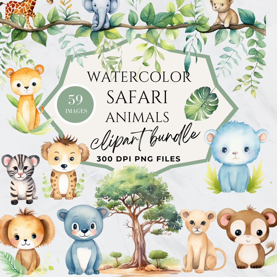 Safar Animals Watercolor Clipart Bundle, Boho Safari Animal Clipart ...
