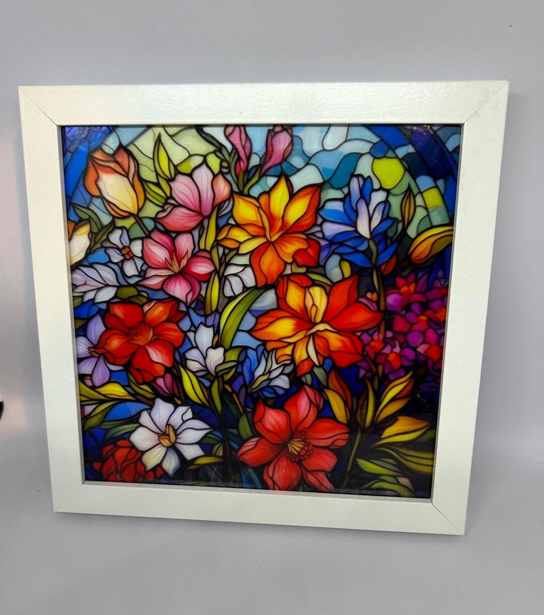 Flowers Light Box Stained Glass Style Shadow Box Mother's Day Gift Wall ...