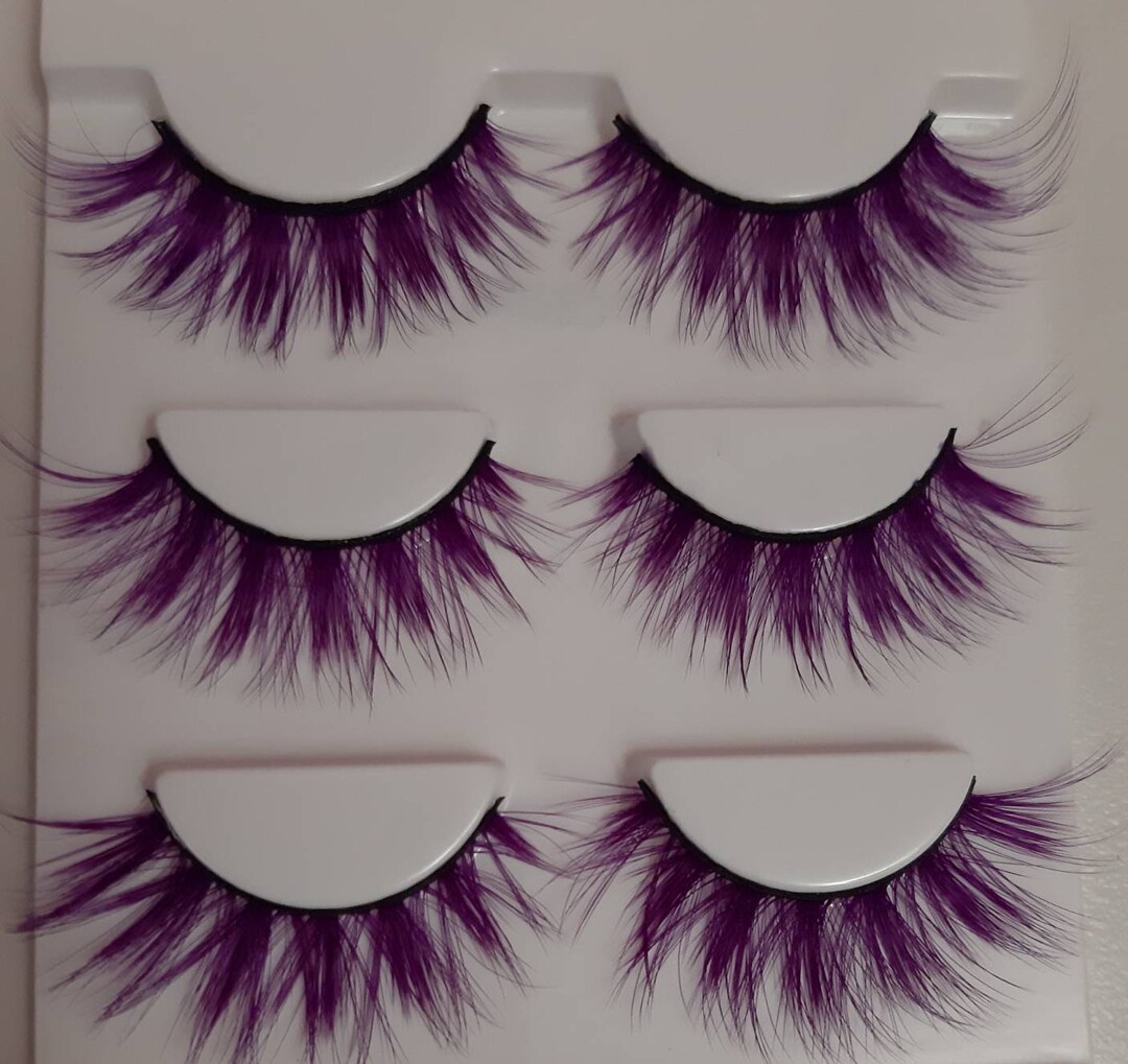 Human Purple Eyelashes 3 Pairs - Etsy