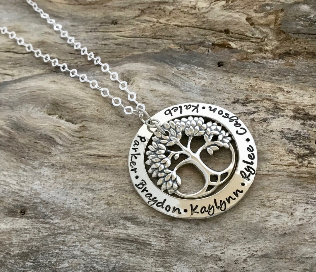 Personalized Sterling Silver Family Tree Pendant - Custom Gift for Moms ...