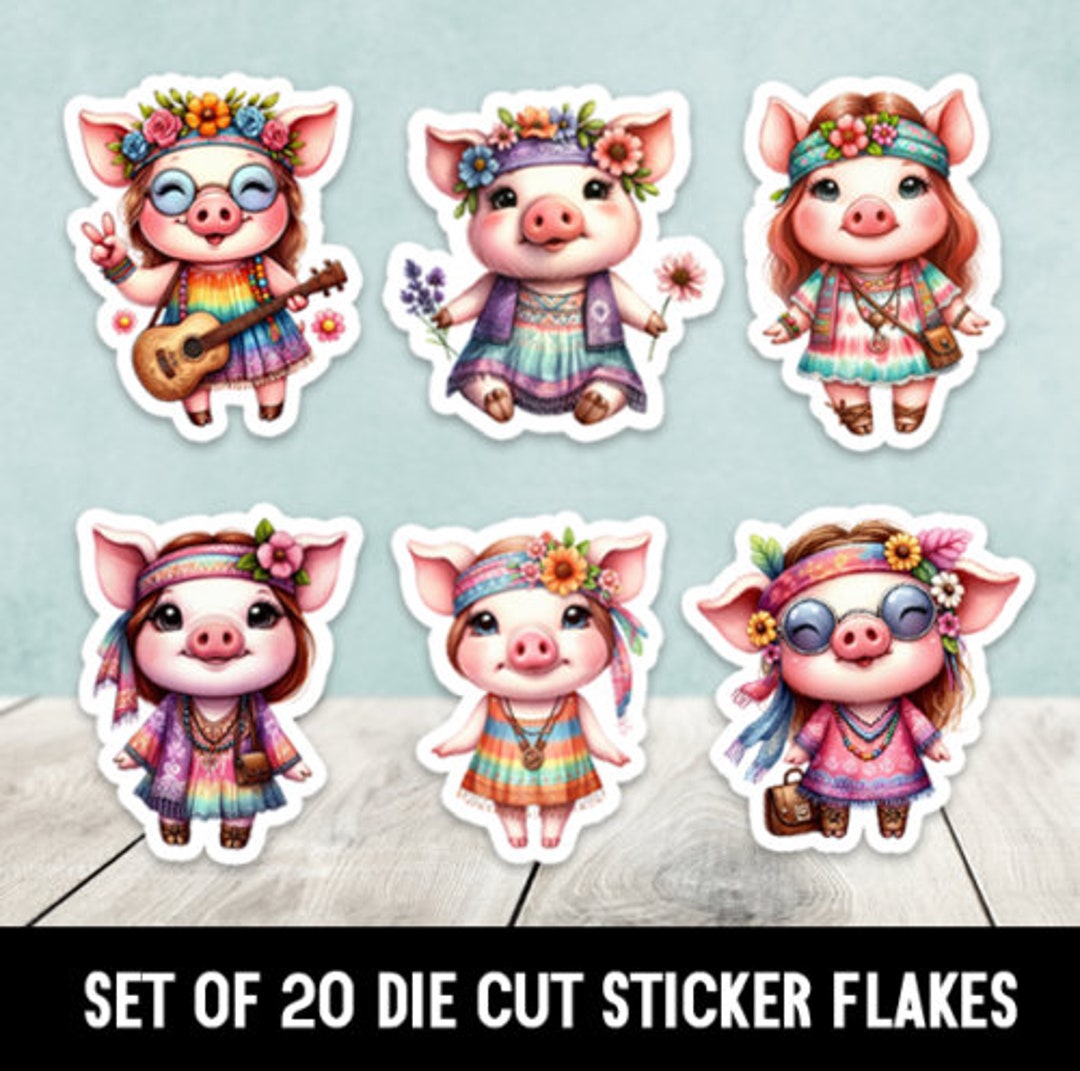 Hippie Pigs Mixed Set Die Cut Stickers Happy Mail - Mixed Set of 20 - Etsy