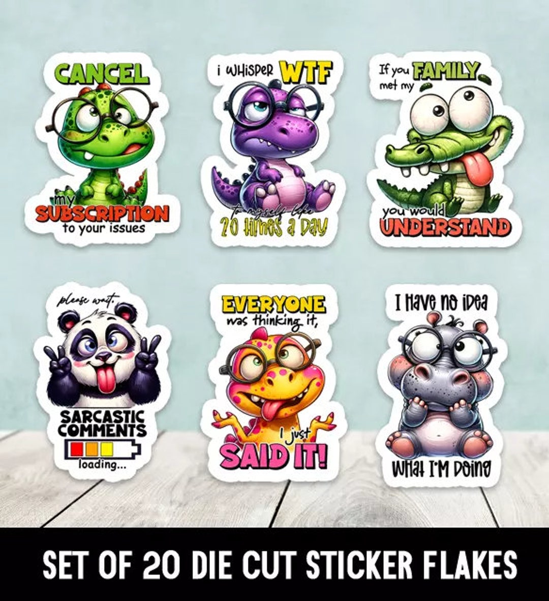 Cute Snarky Animals Set Die Cut Stickers - Set of 20 - Etsy