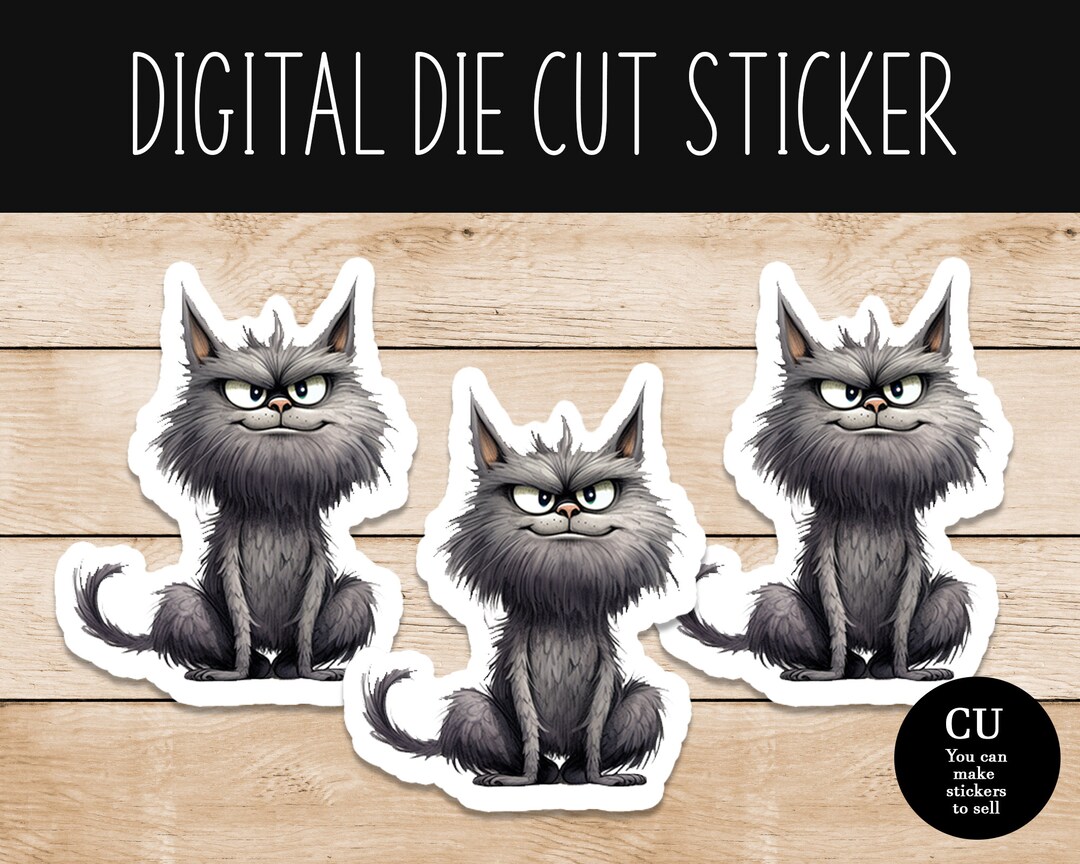 Scruffy Grey Cat Digital Sticker - PNG File - Commercial Use Ok ...