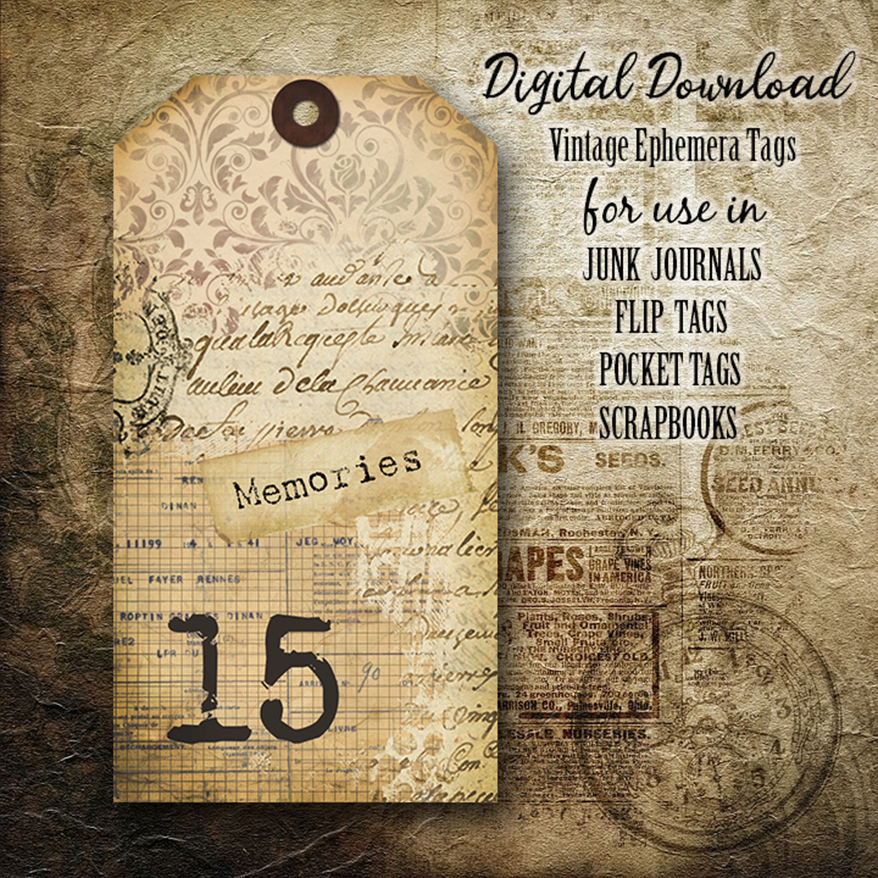 INSTANT DOWNLOAD DIGITAL Vintage Ephemera Tags - Junk Journal - Flip ...