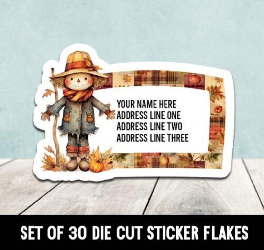 Scarecrow With Tiny Pumpkin Set of 30 Die Cut Address Labels - Etsy