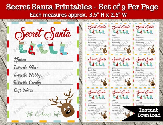 Secret Santa Gift Exchange Printable PDF Christmas Party Etsy