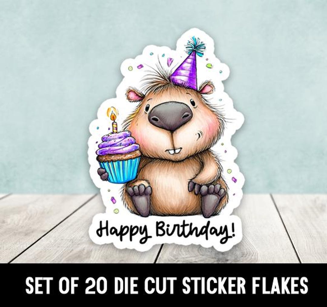 Happy Birthday Capybara With Cupcake Die Cut Stickers - Set of 20 - Etsy