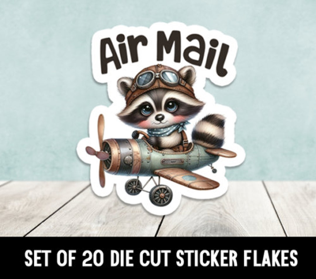 Air Mail Raccoon Die Cut Stickers Happy Mail - Set of 20 - Etsy
